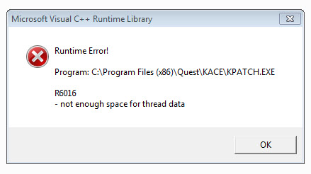 KACE Agents causing Runtime Error R6016 (4293863)